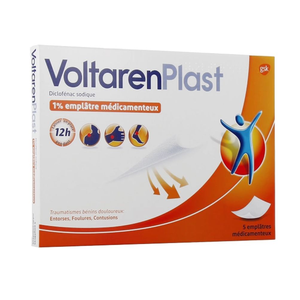 VoltarenPlast 1% - Diclofénac Sodique - 10 Emplâtres médicamenteux ...