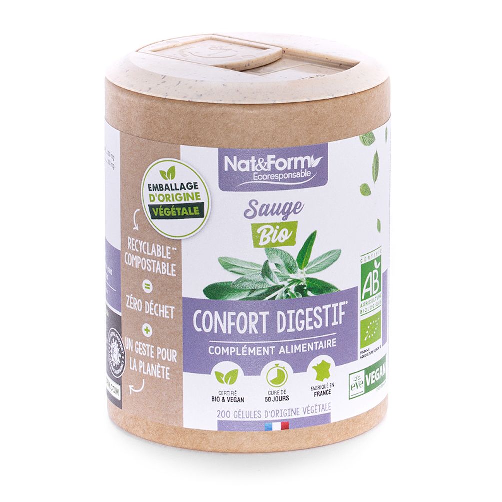 Sauge Bio - Confort digestif Ballonnements - 90 gélules - NAT et FORM