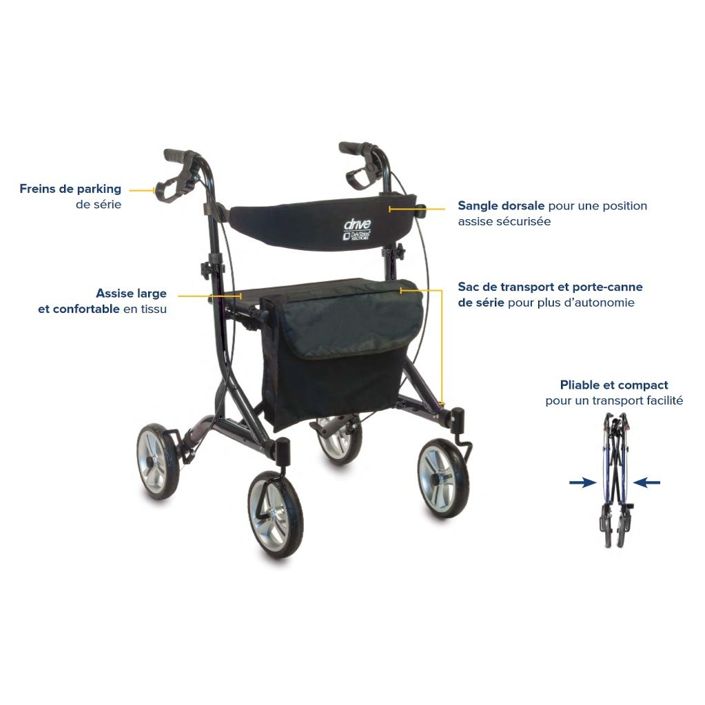 Déambulateur Rollator pliant 4 roues très léger Ultralight Noir - DRIVE