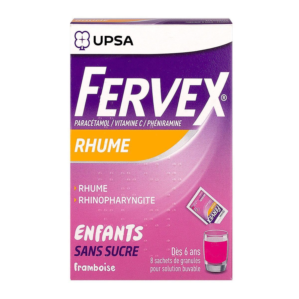 UPSA Fervex Enfants Arôme Framboise - Rhume Rhinopharyngite - 8 Sachets ...