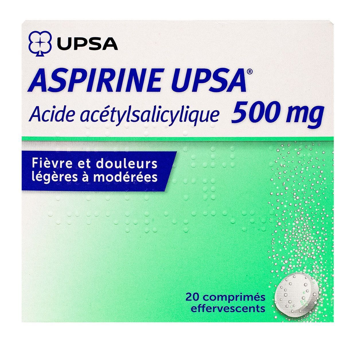 UPSA Aspirine 500mg - Fièvre Douleurs - 20 Comprimés effervescents