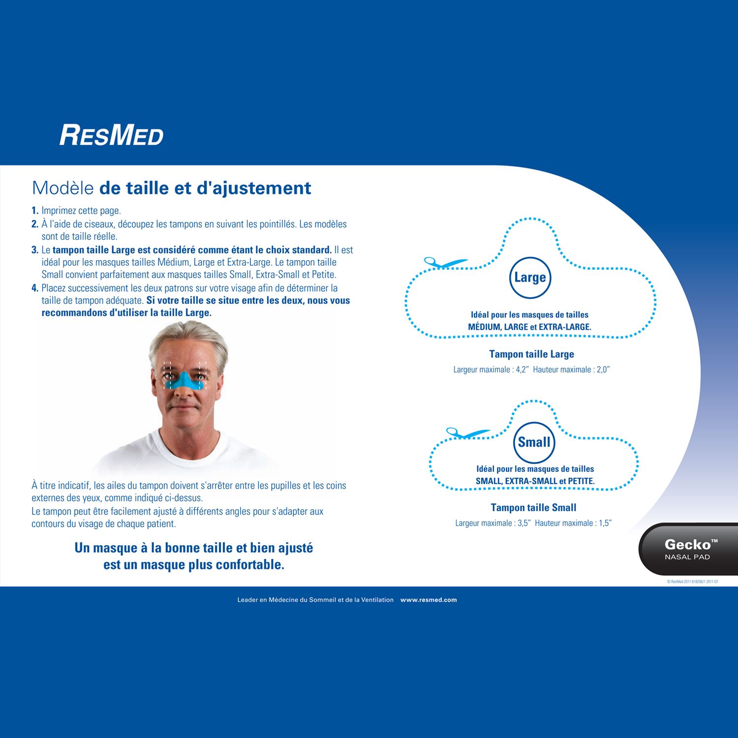 RESMED - Patch nasal Gecko pour atténuer la gêne du masque PPC ou à oxygène